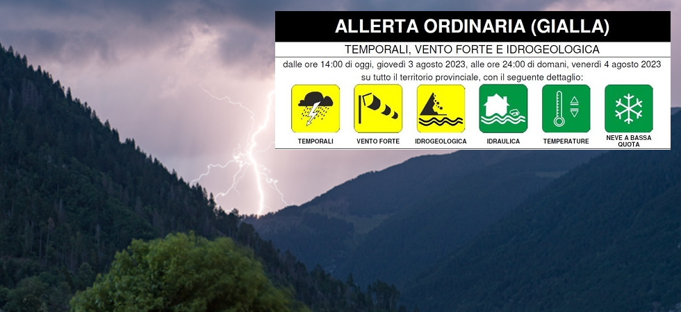 Maltempo, scatta l'allerta gialla in Trentino per temporali e vento forte: “Possibili raffiche ...
